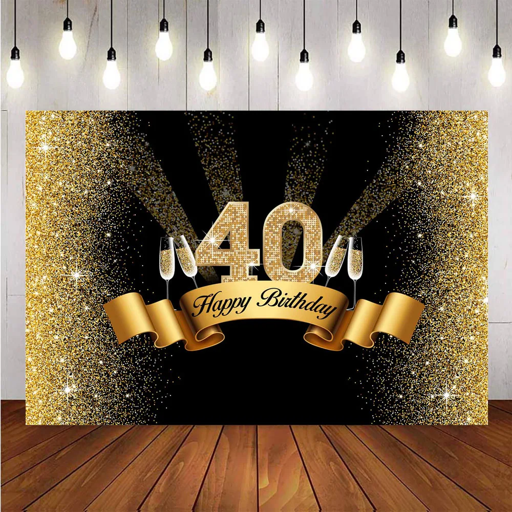 Happy 40th Birthday Backdrop Gold and Black 40th Birthday Photography ...