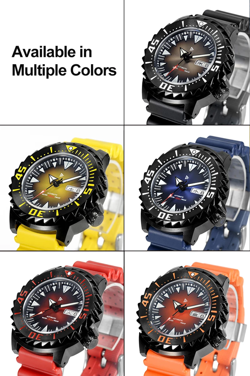 Rdunae Retangula R5 BLACK PVD Monster NH36A Day Date Automatic Diver ...