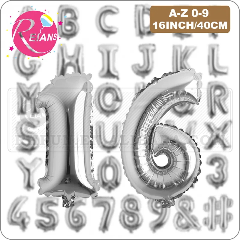 16 Inch Silver Balls Alphabet Number Letters Balloons Kids Birthday ...