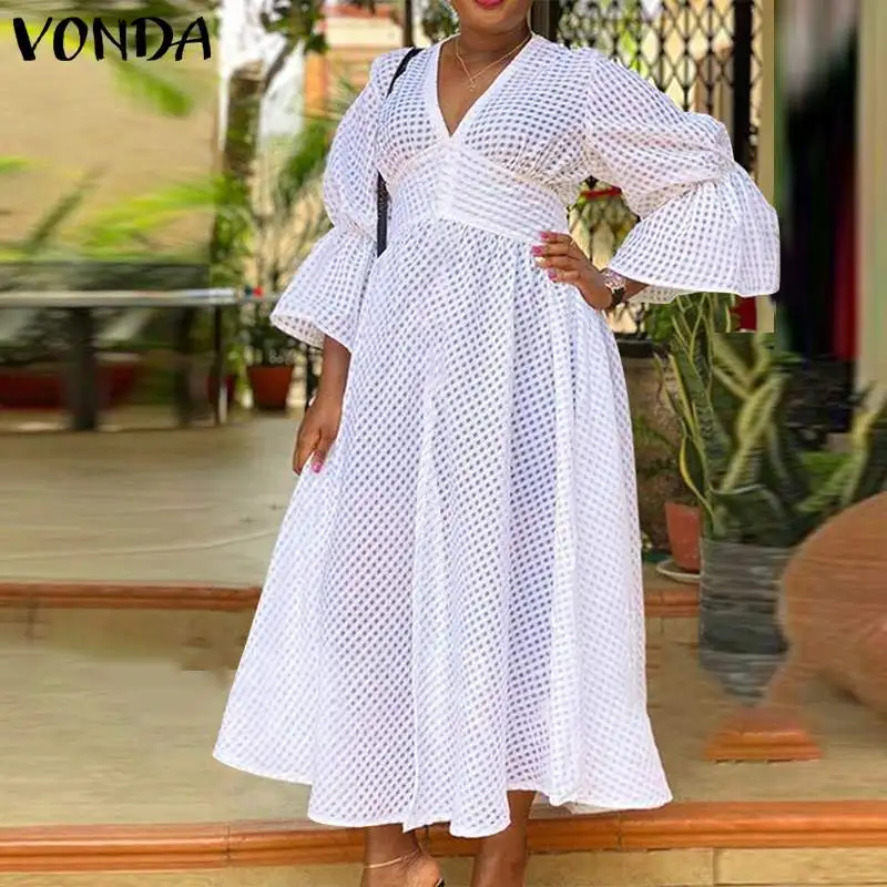 See Through Mesh Dress Women Summer Dress 2021 VONDA Summer Bohemian ...
