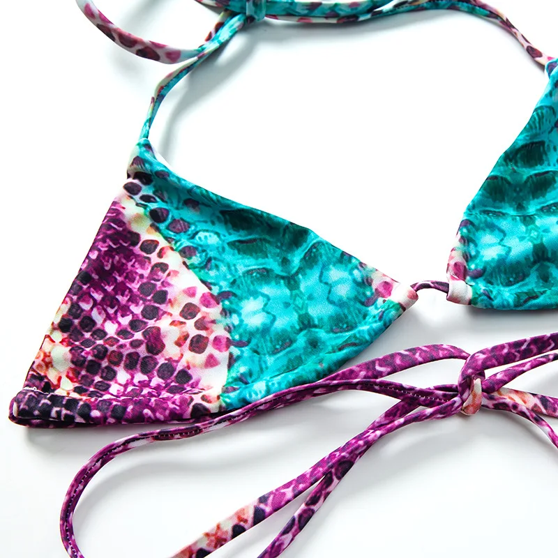 Sexy Snakeskin Print Bathing Suits Triangle Push Up Mini Bikini Set ...
