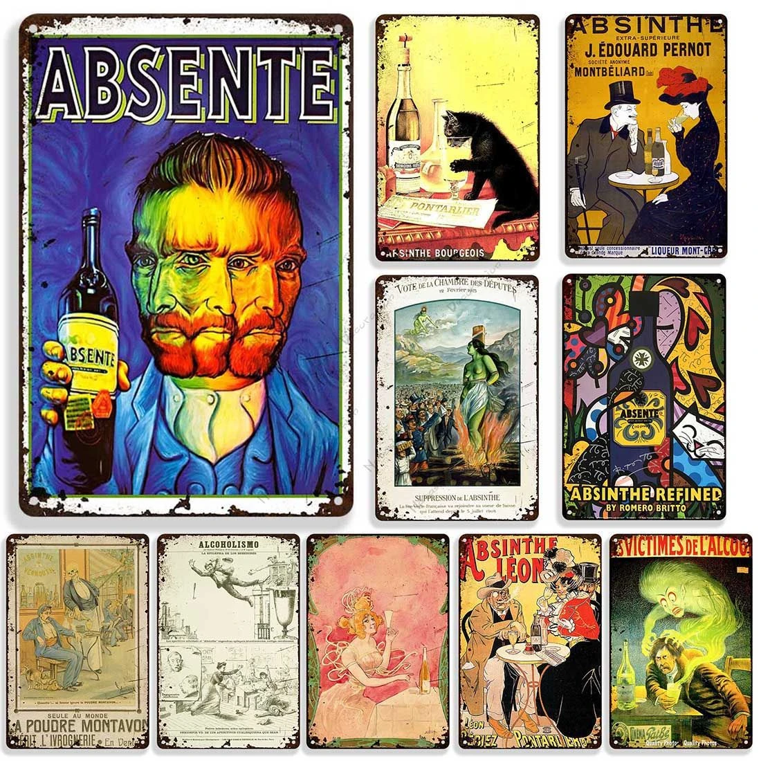 Absinthe Metal Plate Vintage Metal Tin Sign Retro Metal Signs Wall ...