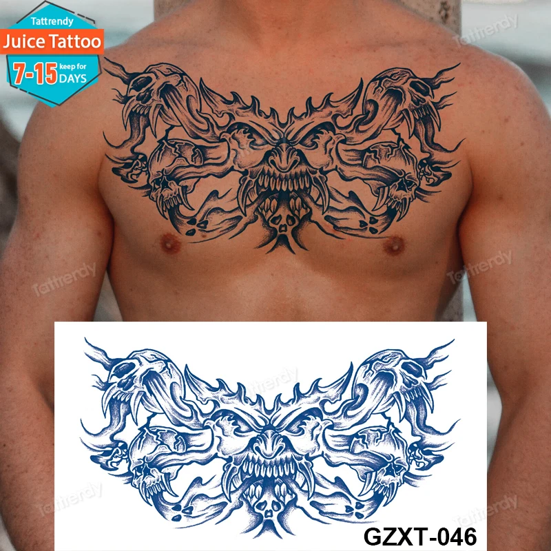 Skull Wings Chest Tattoo