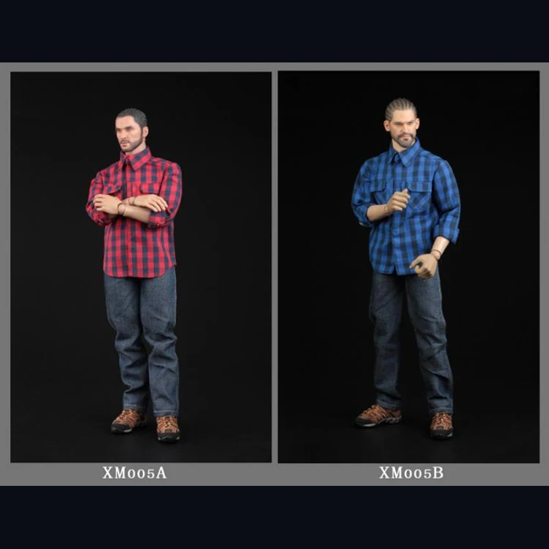 XM005A/B 1/6 Scale PMC Male Red/Blue Plaid Shirt and Jeans Suit Model ...