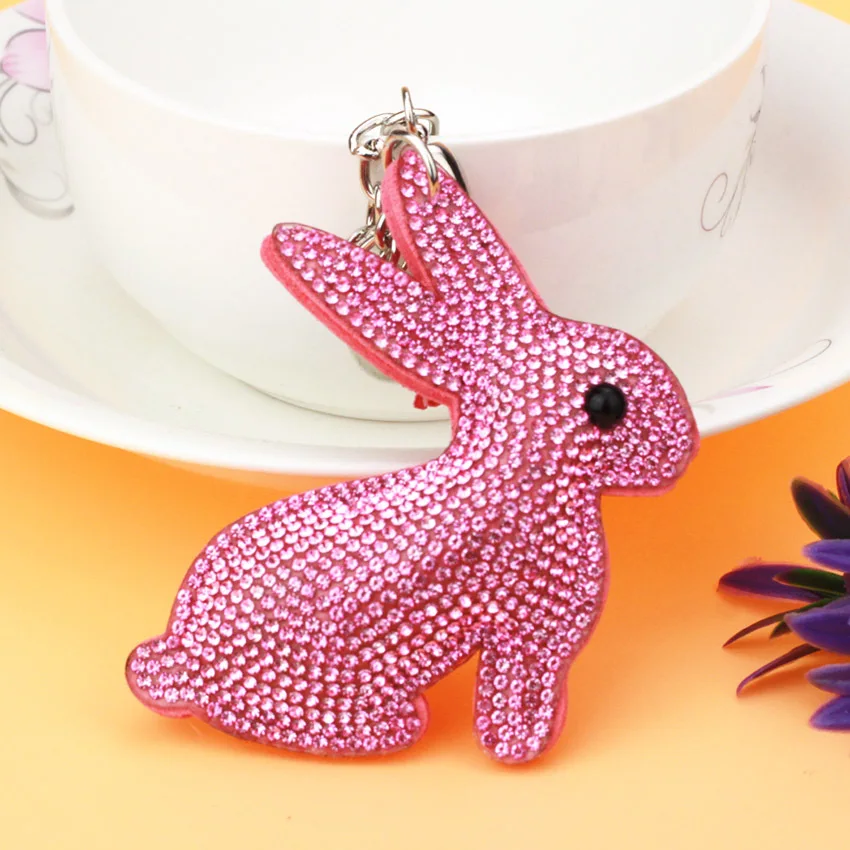 Bunny Keychain Cute Rabbit Rhinestone Leather Tassel Key Chain Women ...