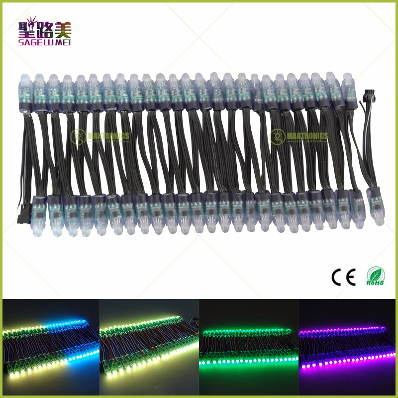 100pcs Dc5v/dc12v Black Wire Ws2811 Ic 12mmrgb Led Module String Super ...
