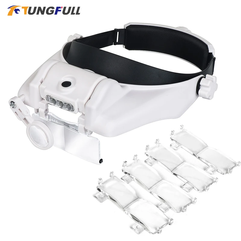 Tungfull Glasses Loupe Watchmaker Repair Tool Glasses Magnifier Led ...