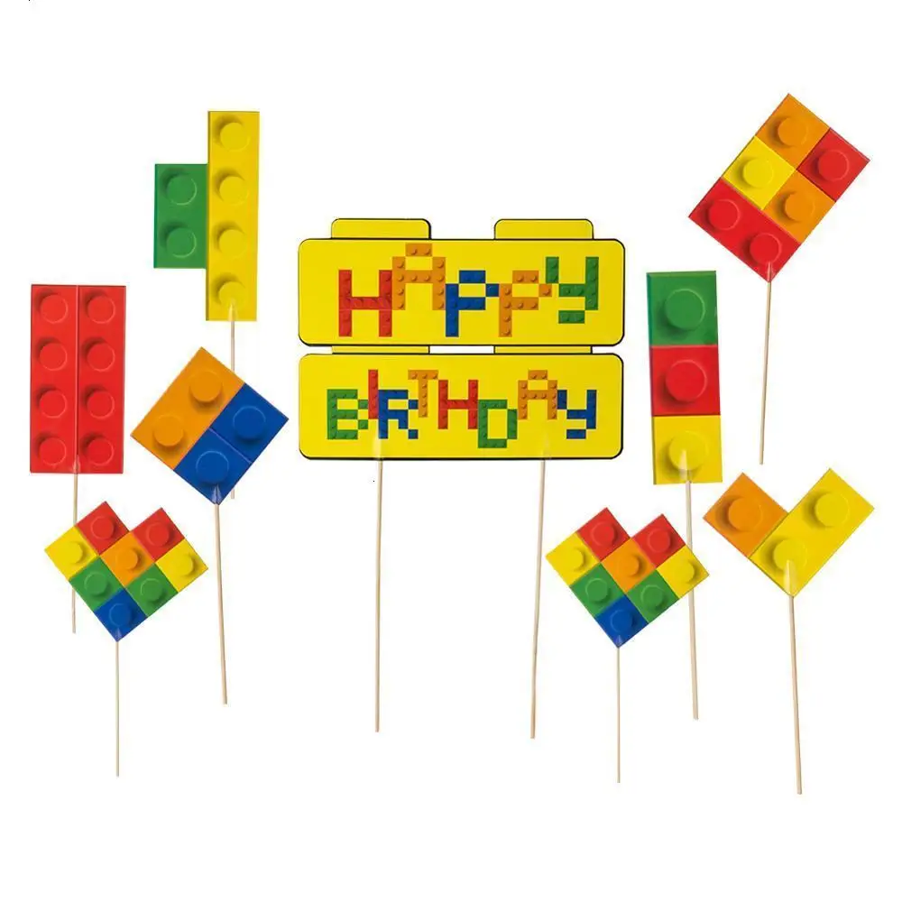 Building Brick Theme Party Decorations Happy Birthday Banner Bunting ...