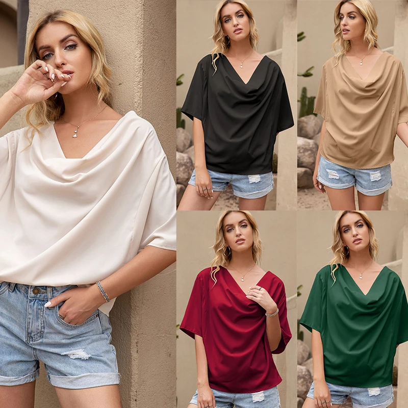 2022 Summer New Women Female Office Lady Fashion Tops Wrinkled Vertical ...