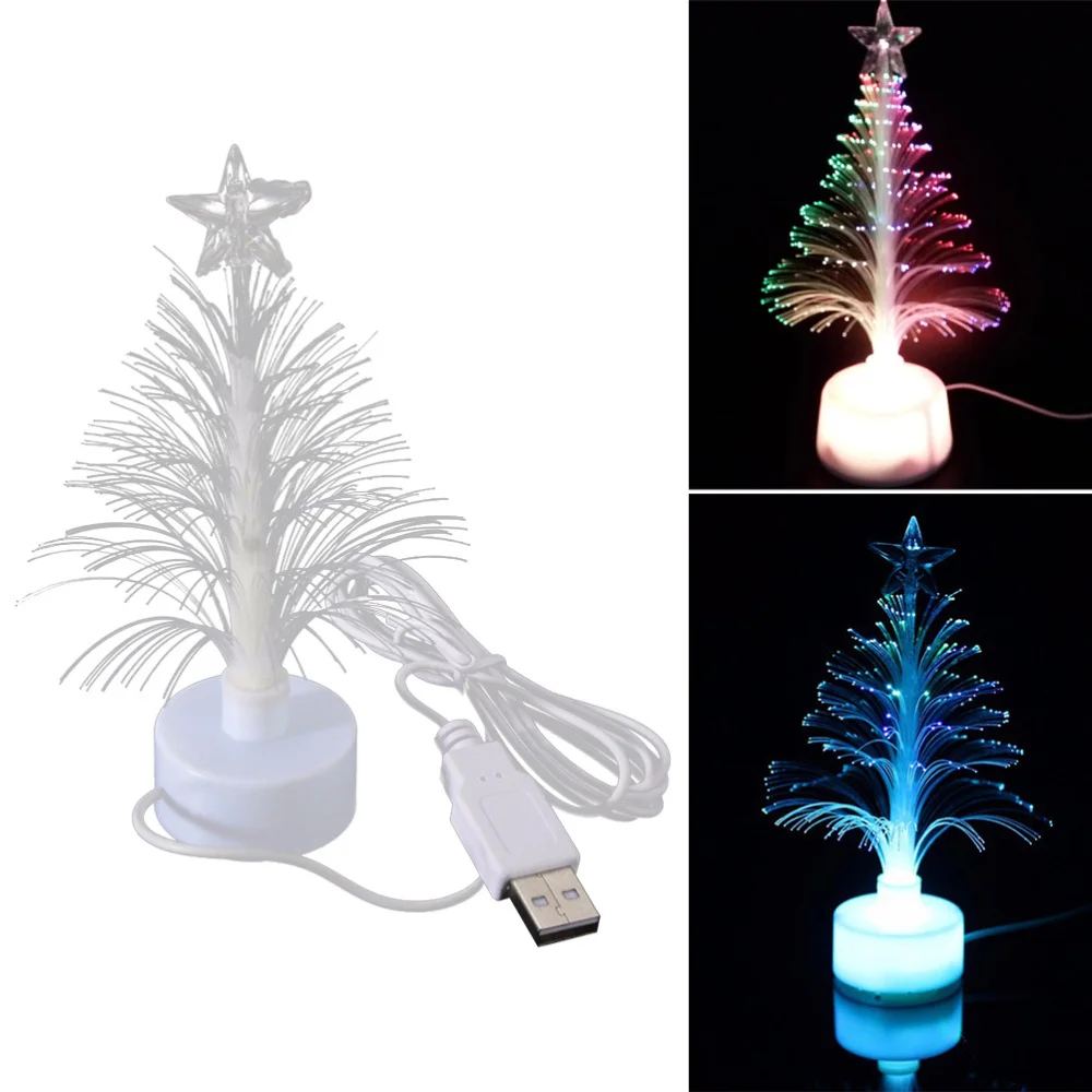 Mini Led Christmas Tree Night Light Color Changing Fiber Optical Light ...