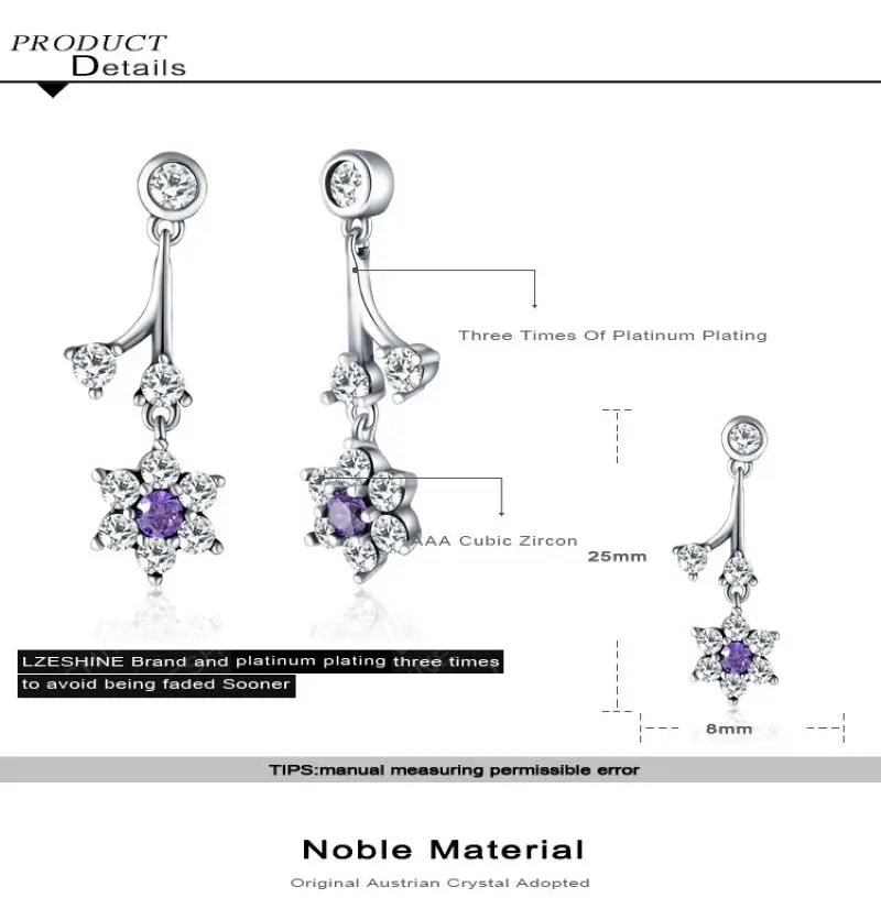 CodeMonkey Аутентичные 925 пробы серебряные ослепительные цветущие серьги сливы для женщин ...