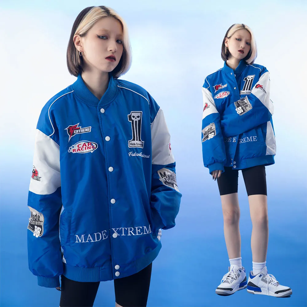 Racing jacket embroidery retro oversized parka jacket hip hop color ...