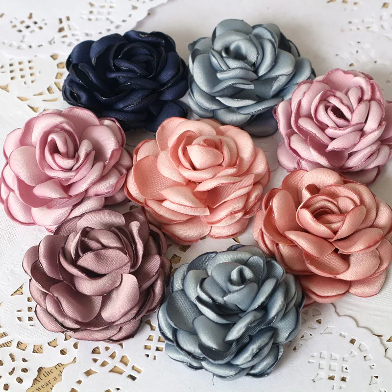 Satin Flowers | Diy Craft Supplies - 5pcs 5cm Fabric Flower Handmade ...