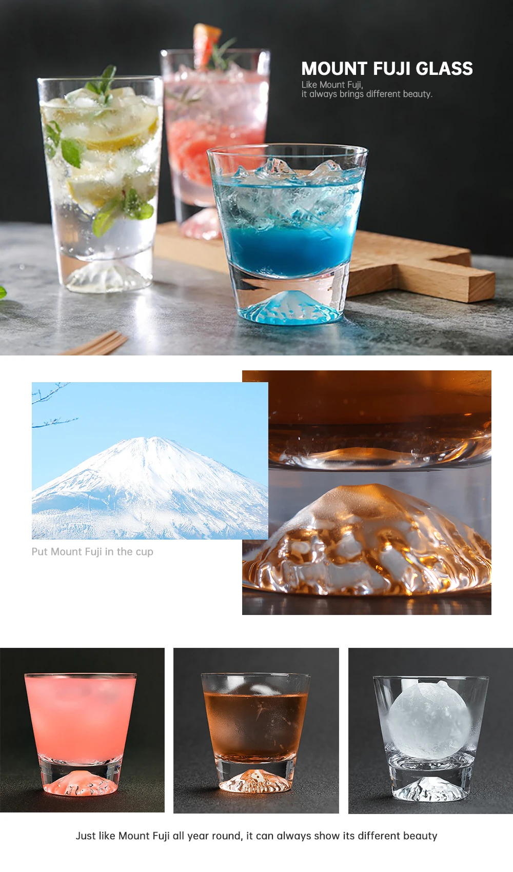 Verres à cocktails,Verre de montagne de neige Fuji,verre en cristal ...