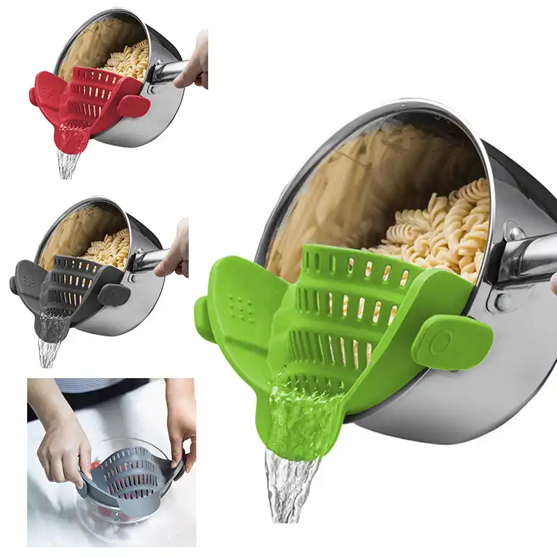 New Silicone Pot Colanders Pan Strainer Snap Strain Clip On Pasta Food ...