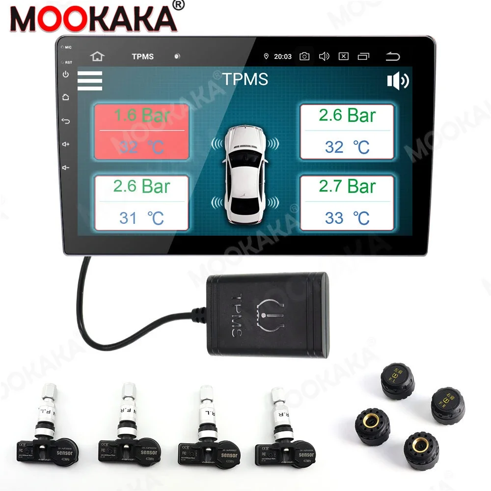 MOOKAKA sistema de control de presión de neumáticos de coche, dispositivo TPMS inalámbrico con 4 ...
