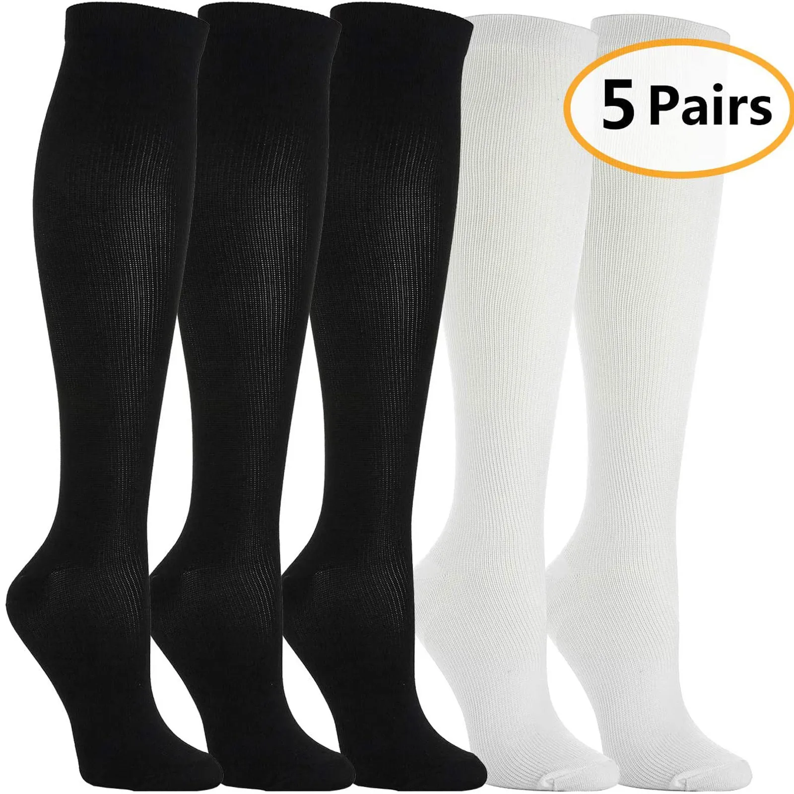 5 Pair Compression Sock Women Sports Travel Shin Splints Below Knee 