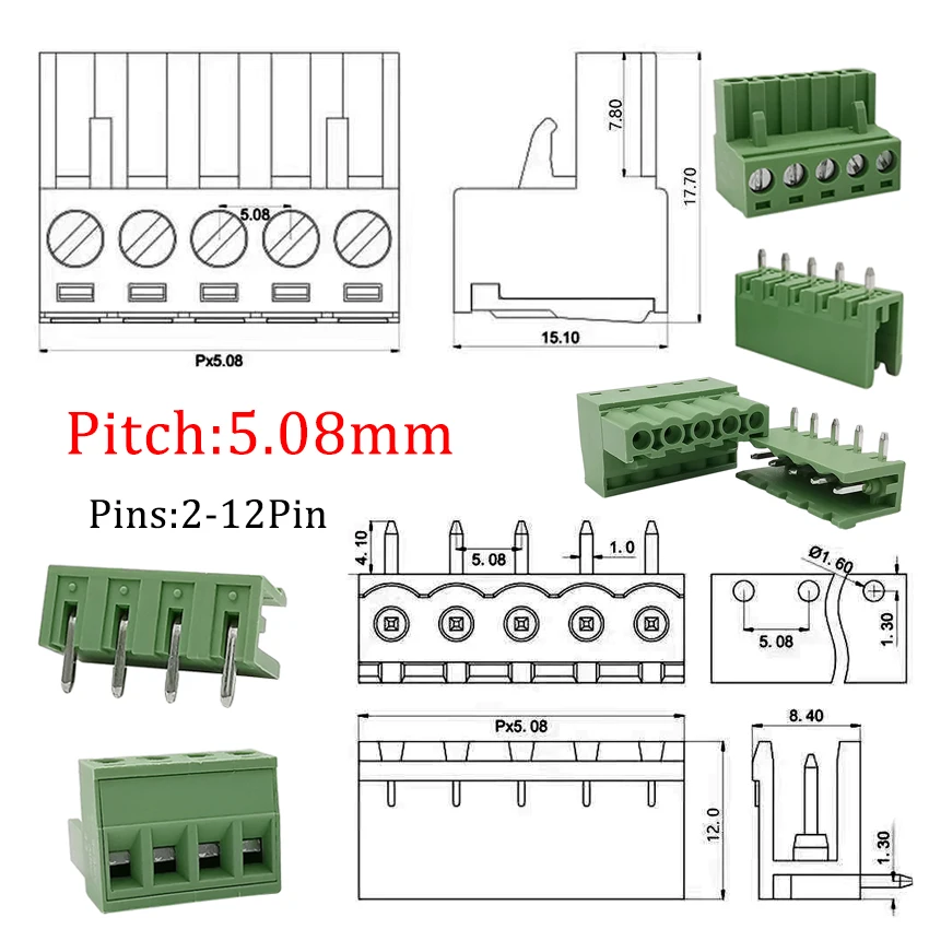 5Pair 15EDG Pitch KF2EDG PCB Screw Terminal Block Connector, 60% OFF