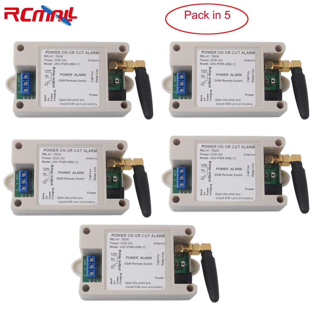 5Pcs 1 Channel Power Alam SMS Call GSM Relay Remote Switch SIM800C ...