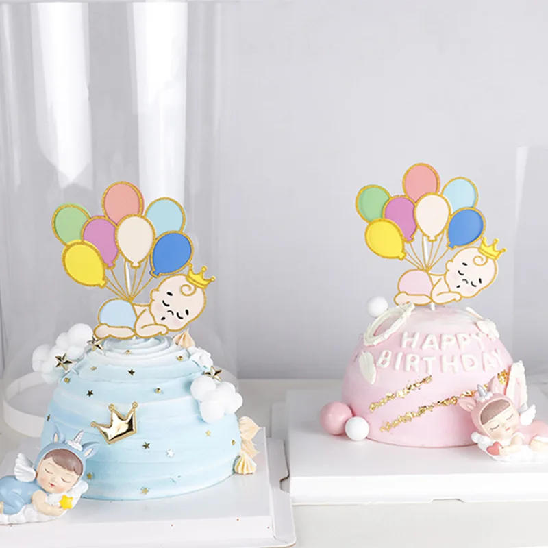 아기 풍선 신생아 생일 축하 케이크 토퍼 아기 생일 컵케익 토퍼 용품 아기 생일 파티 케이크 장식케이크 데코용품
