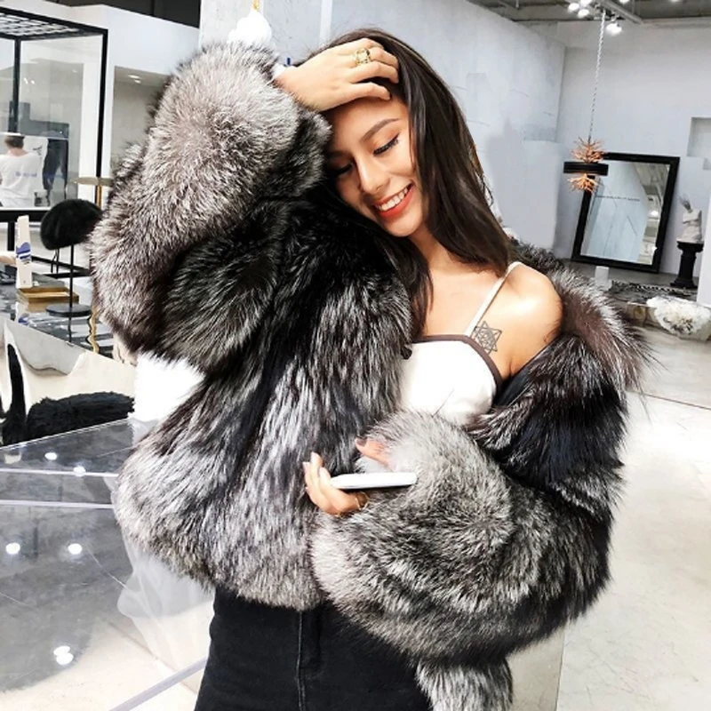 Women's fur coat short style fashion imitation fox hair whole fur coat ...