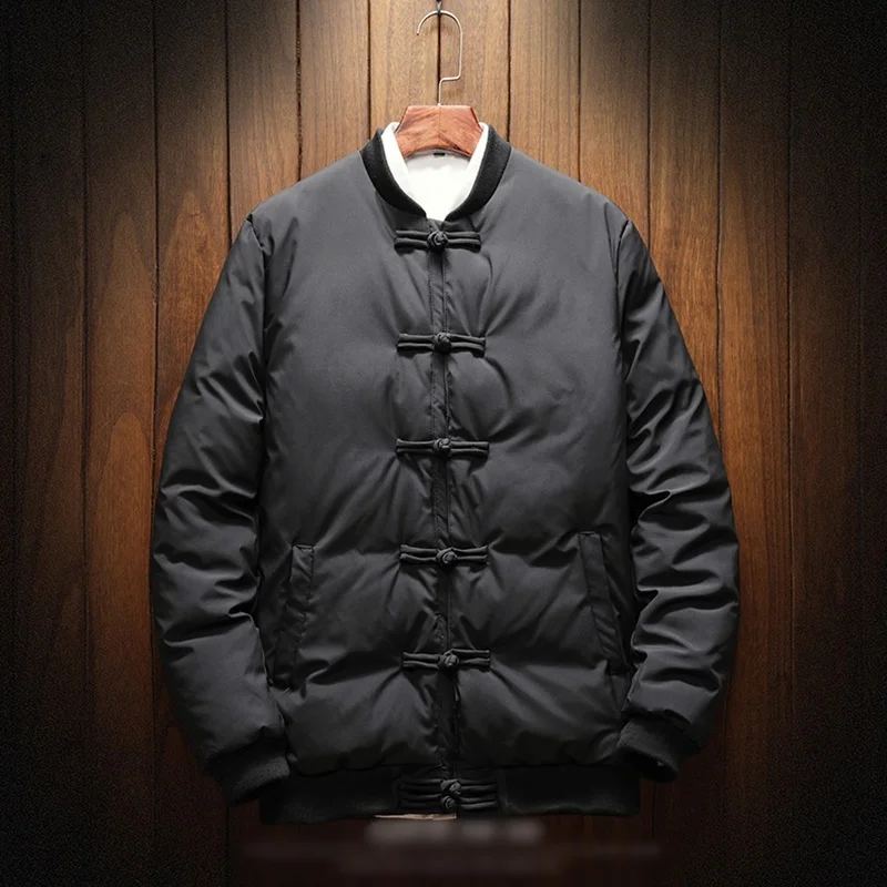 Black Mens Winter Jackets And Coats Buttons Wadded Inflatable Coats ...