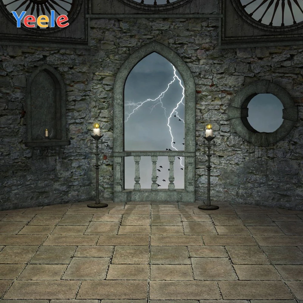 Halloween Vintage Retro Castle Brick Wall Interior Backdrop Vinyl ...