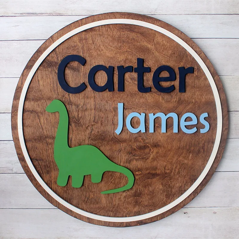 Dinosaurs Round Door Sign Baby Name Sign Round Name Sign Custom Name ...