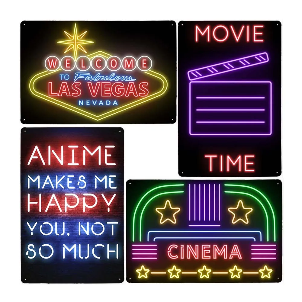 Neon Metal Sign Cinema Plaques Decorative Movie Theater Anime Gaming ...