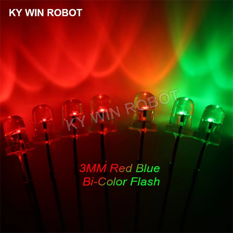 50pcs/lot F3 3mm Flash Red Green Bi-Color Light-Emitting-Diode ...