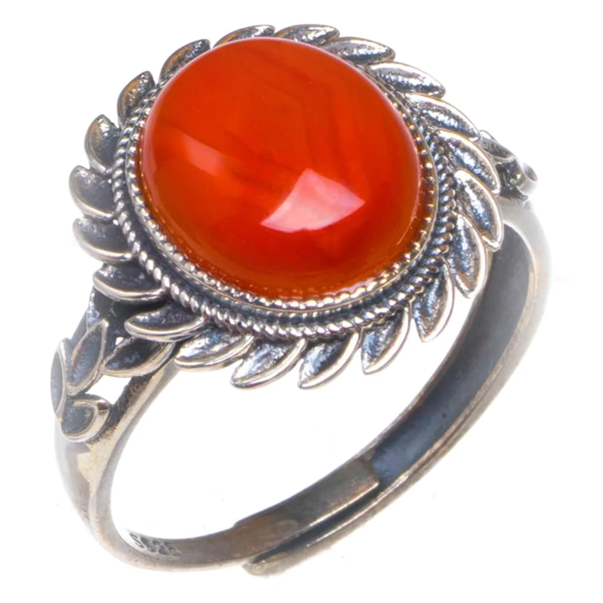 Natural Nanjiang Red Agate Opening Sun Shape Handmade 925 Sterling