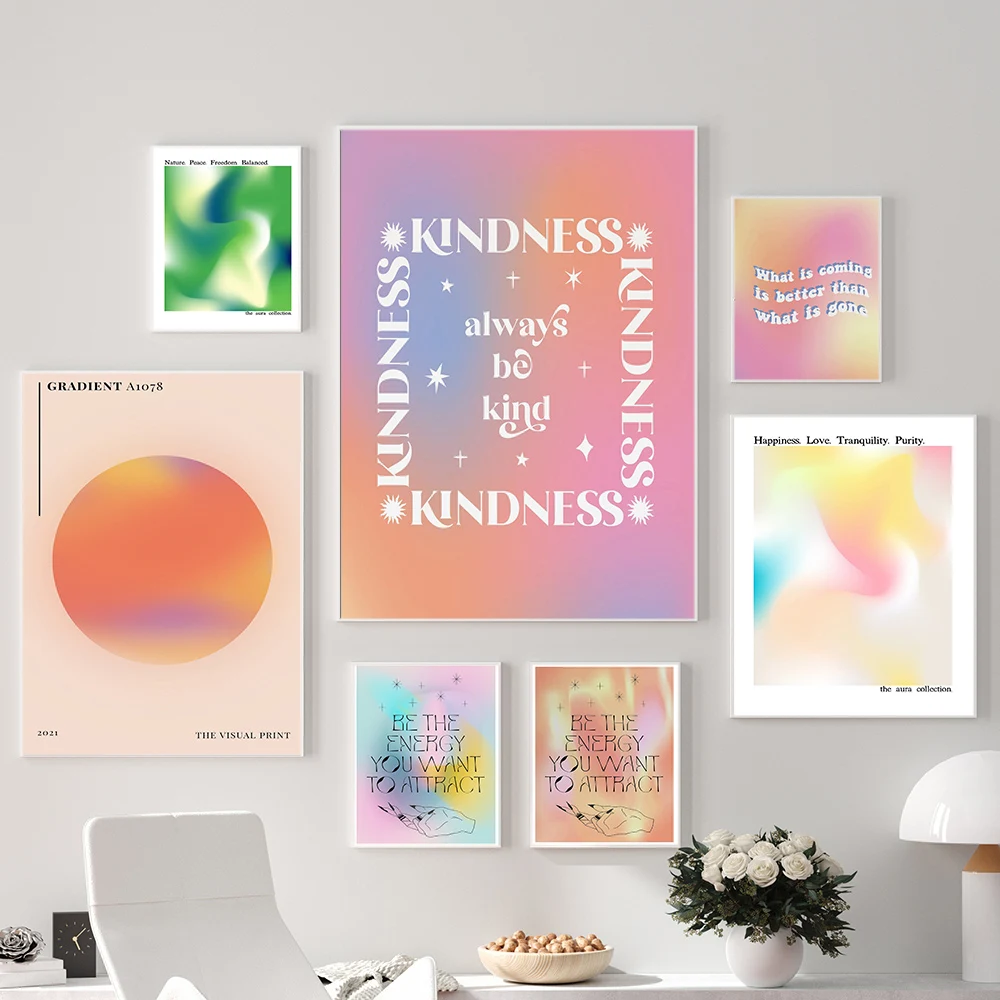 Aura-manevi-Retro-estetik-Poster-grenli-degrade-soyut-Psychedelic-yap-t ...