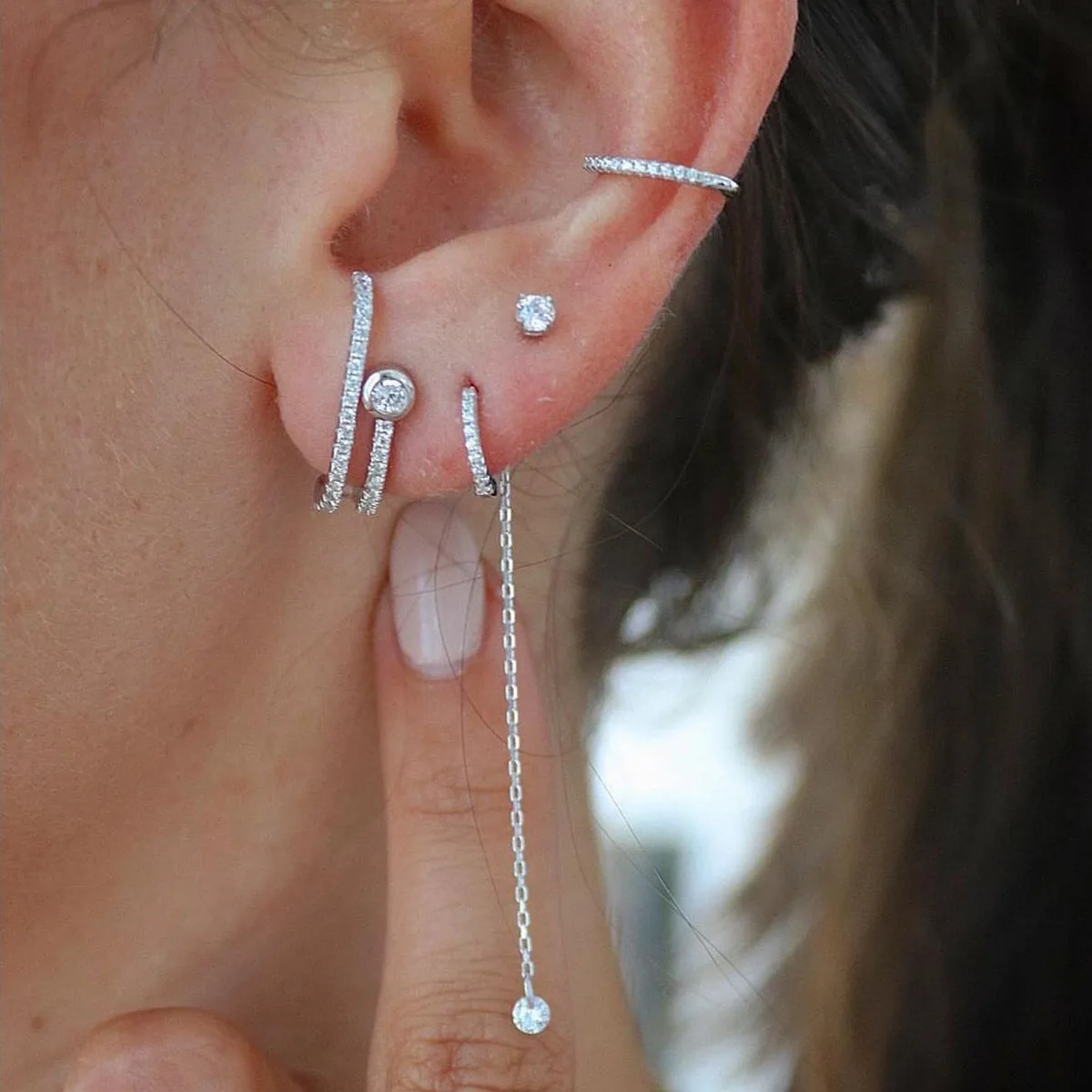 2021 New Fashion Geometric Cz Bar Stud Earring Bling Clear Cz Paved ...