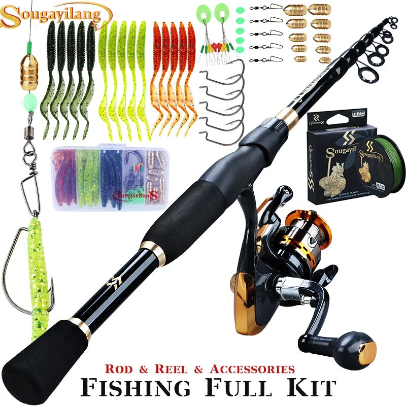 Sougayilang Fishing Full Kit 1.8-2.4M Telescopic Spinning Rod and 13 ...