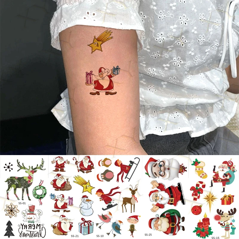 Christmas-Waterproof-Temporary-Tattoo-Stickers-Snowman-Elk-Tatto-New ...