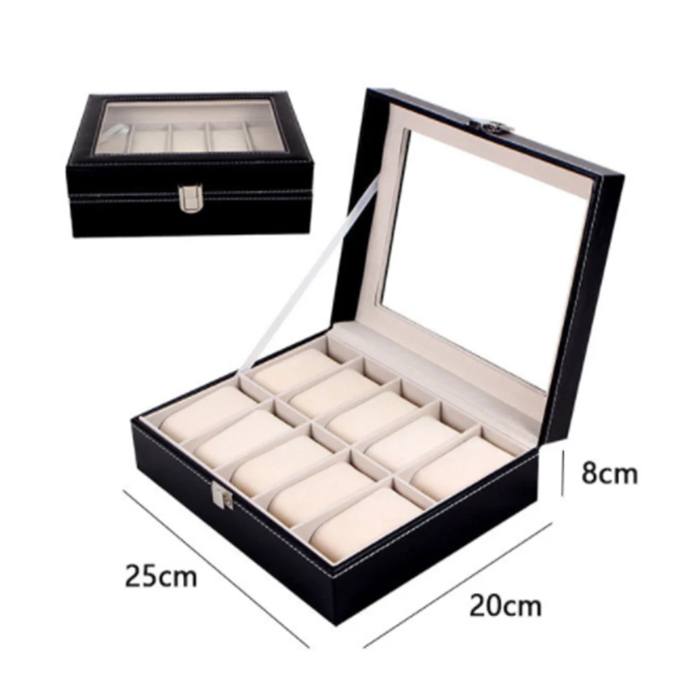 10 Grid Leather Watch Box Display Box Jewelry Storage Bag Slots Wrist ...