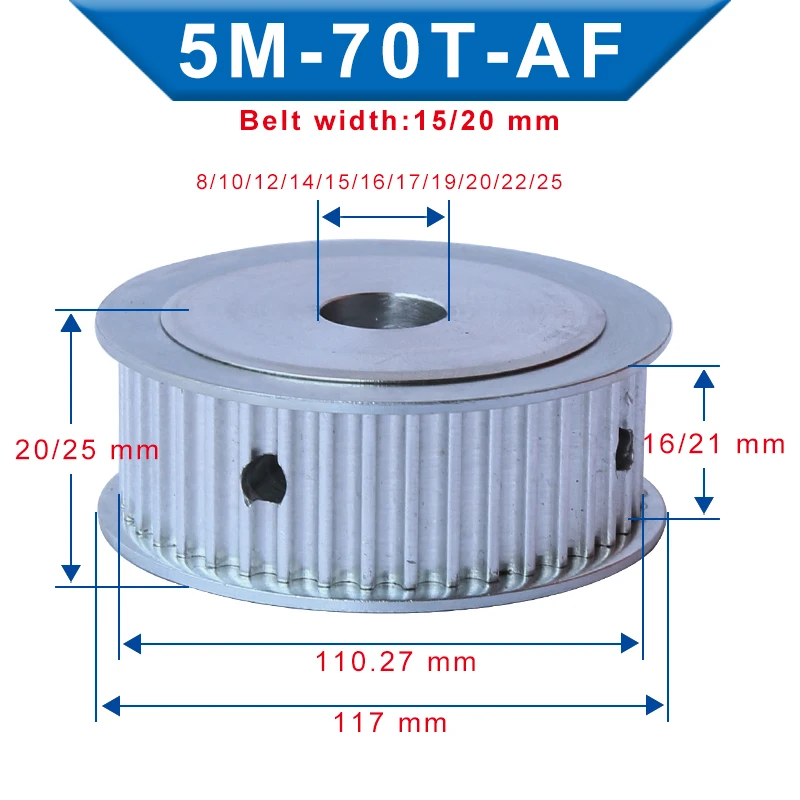 Timing Pulley 5m-70t Bore 8/10/12/14/15/16/17/19/20/22/25 Mm Belt ...
