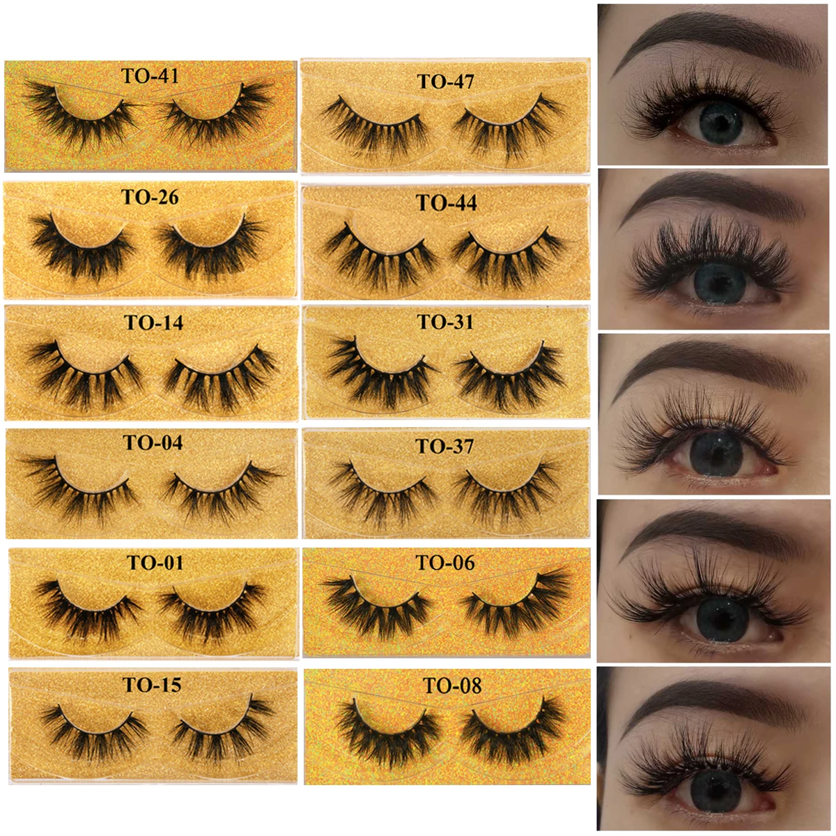 Lash-Extension-Natural-Mink-3D-Fake-lashes-Dramatic-Volume-Gold-Eyelash ...