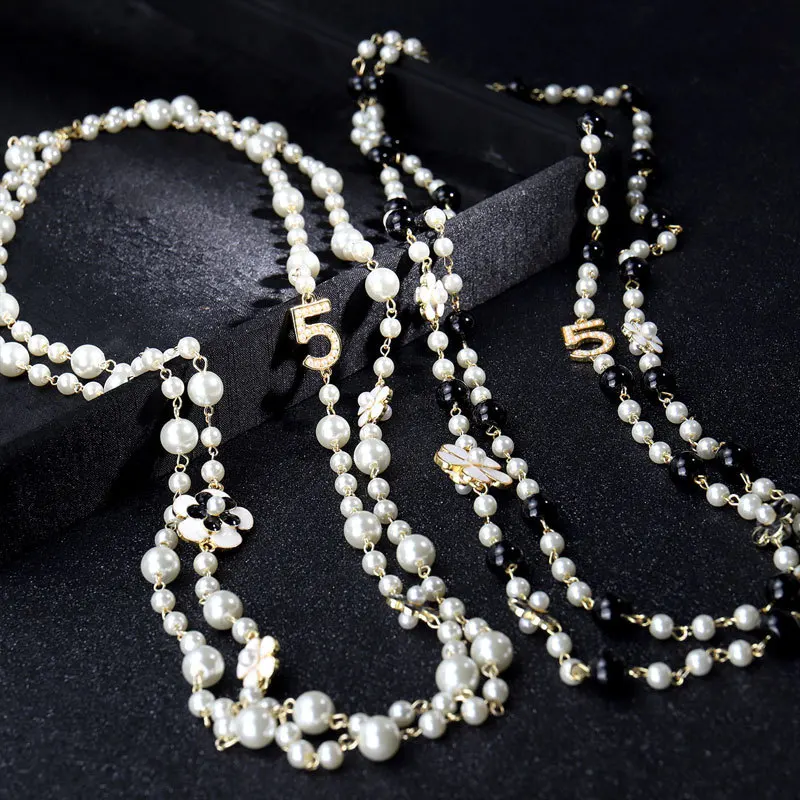 Luxury-Brand-Pearl-Number-5-Necklaces-For-Woman-Flower-Long-two-Layer ...