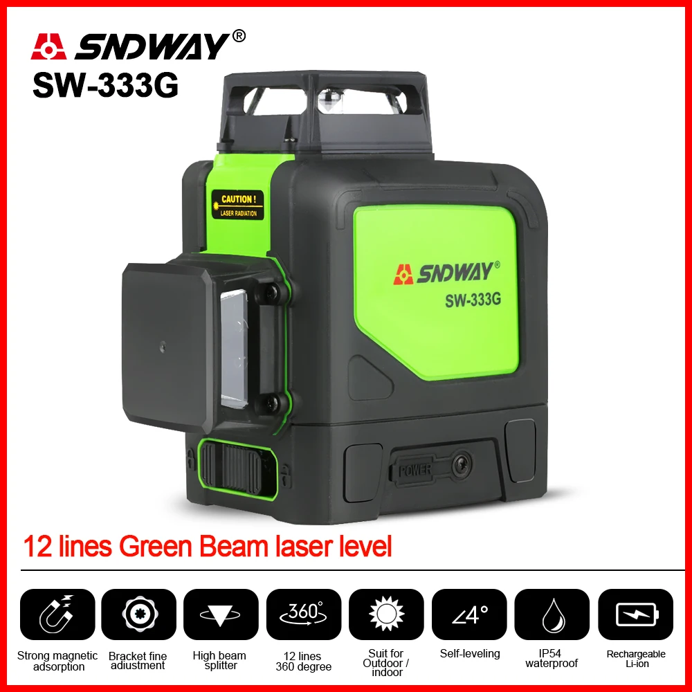 SNDWAY Nivel láser, herramienta de nivelación de rayo verde con nivelado automático, 360 líneas ...