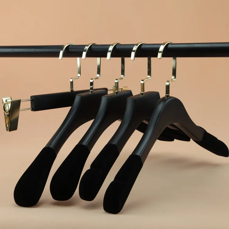 10pcs-lot-Black-Solid-Wood-Flocking-Clothes-Rack-Trackless-Slip-Coat ...