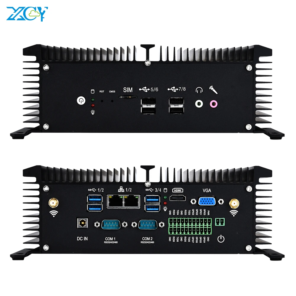 XCY Fanless Industrial Mini PC i7 8550U i5 8250U Dual Ethernet GPIO RS232/422/485 Wi Fi 4G LTE ...
