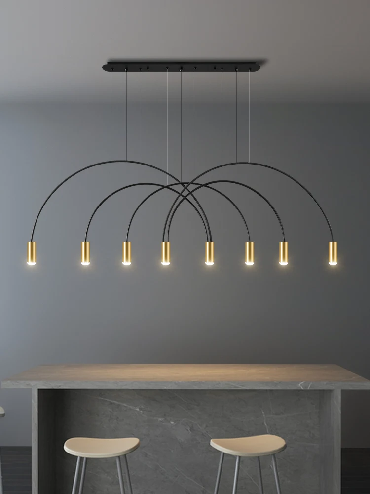 Lustre pingente preto/dourado, candelabro moderno de alumínio ondulado para escritório, sala de ...