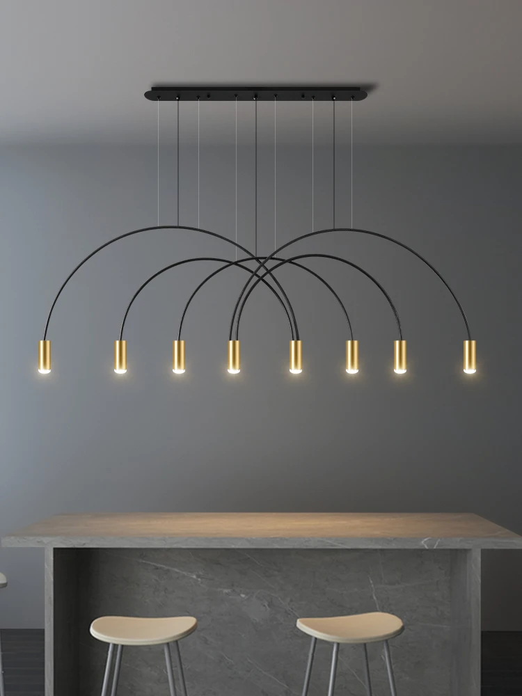 Lustre pingente preto/dourado, candelabro moderno de alumínio ondulado ...