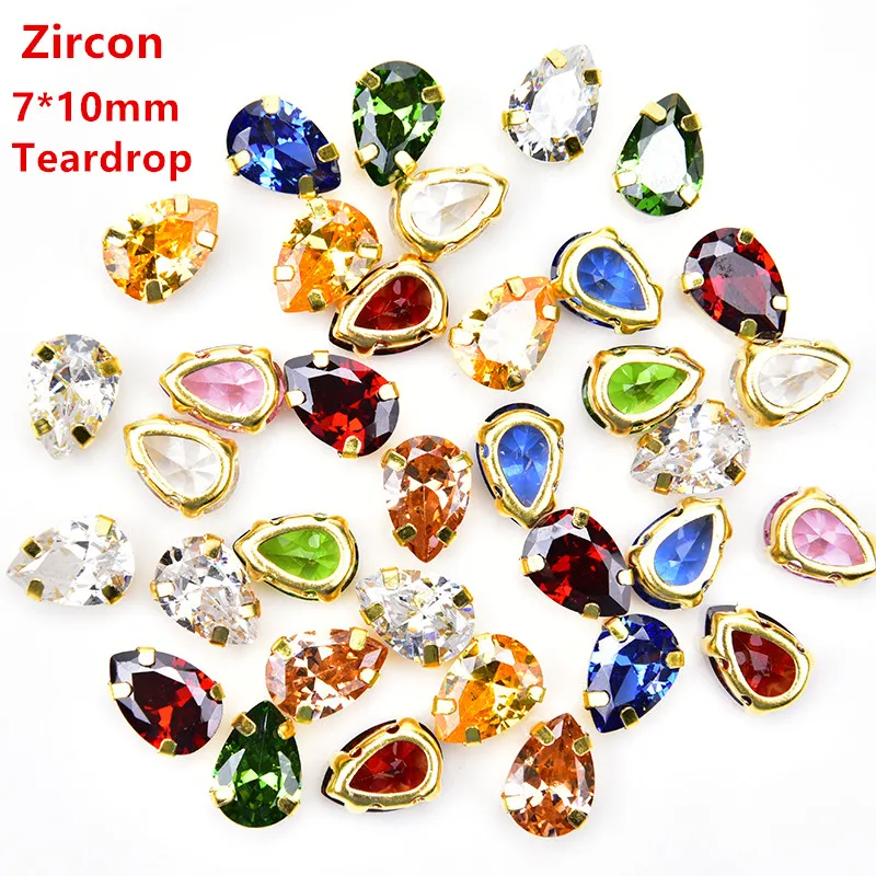 Alta qualidade zicron strass 7*10mm pedra lágrima com garra de ouro ...