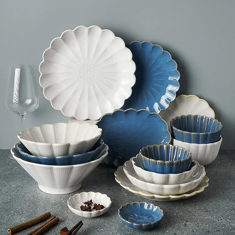 1pc Japanese Dinnerware Ceramic White Blue Dinner Plate Serving Dishes ...