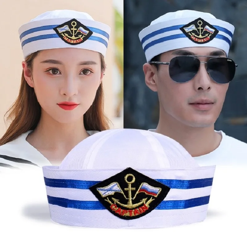 Adult-Kids-White-Captain-Sailor-Hat-Military-Hats-Navy-Marine-Caps-With ...