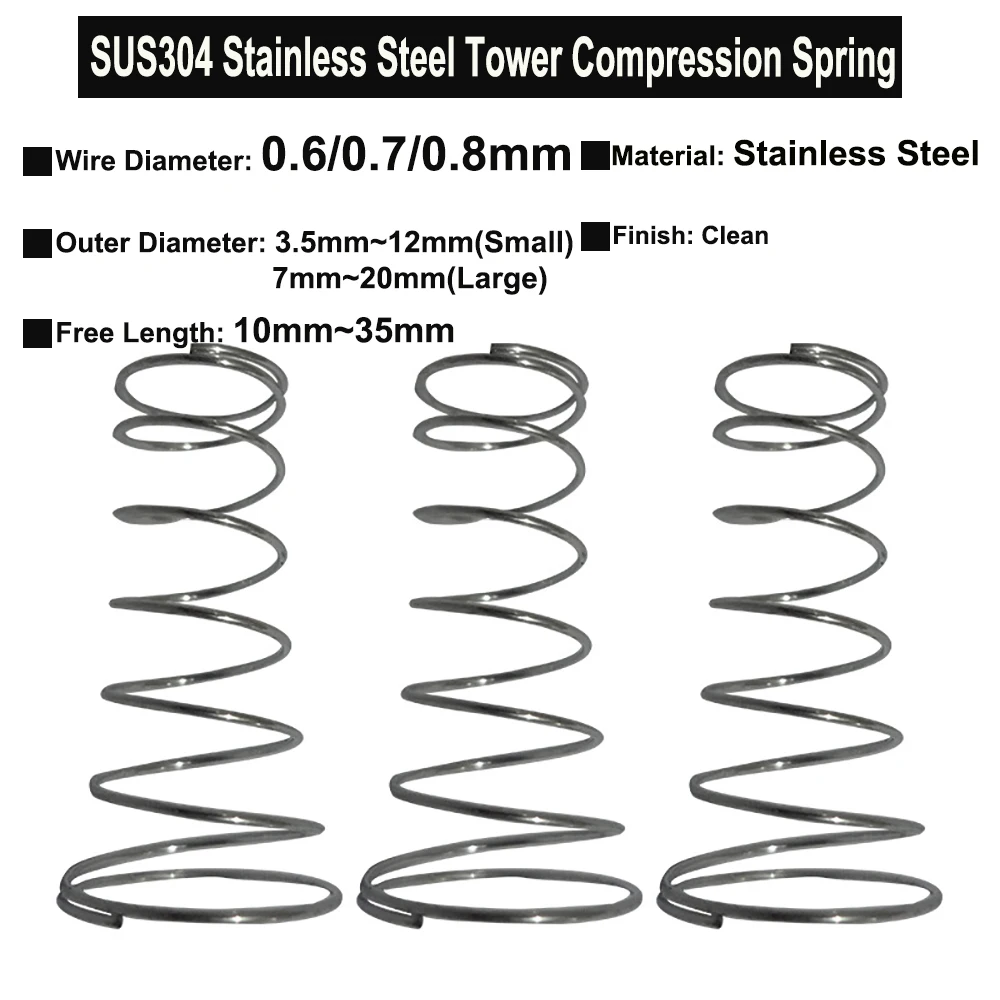10Pcs-SUS304-Stainless-Steel-Tower-Springs-Conical-Compression-Springs ...