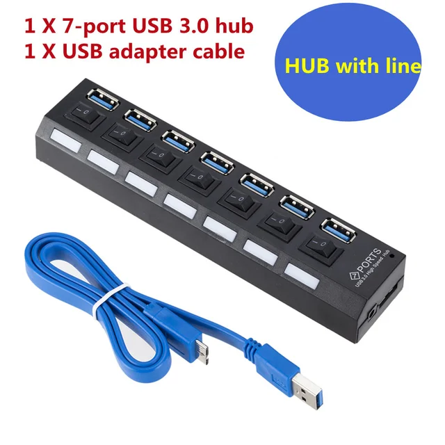 USB 3.0 Hub USB Hub 3.0 Multi USB Splitter 3 Hab Use Power Adapter 7 Port Multiple Expander 3.0 ...