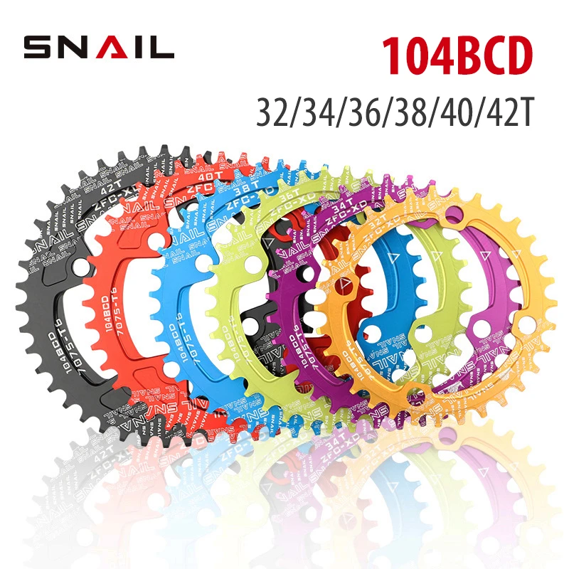 SNAIL Chainring 104BCD 도로 MTB 산악 자전거 단일 라운드 좁은 와이드 체인 링 Chainwheel 32T 34T 36T 38T 40T 42T|자전거 ...